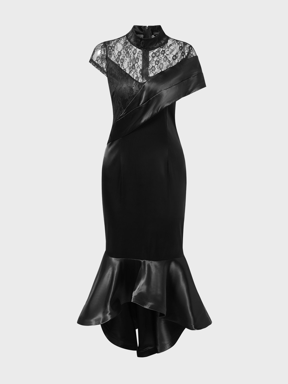 Regular Fit Elegant Stand Collar Plain Party Dress Stylewe Regular Fit Elegant Stand Collar Plain Party Dress Stylewe