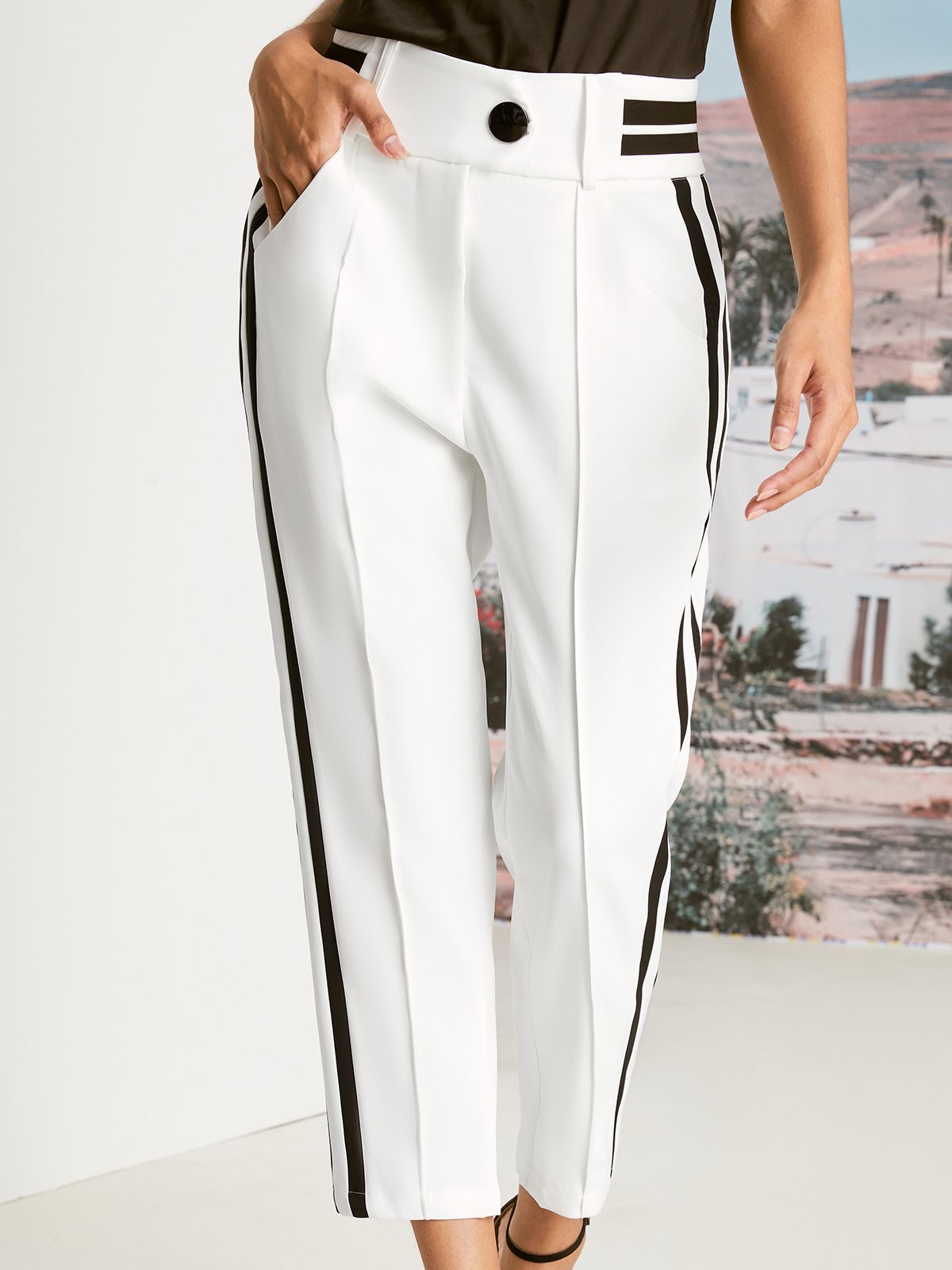 Regular Fit Color Block Urban Color Block Fashion Pants | stylewe