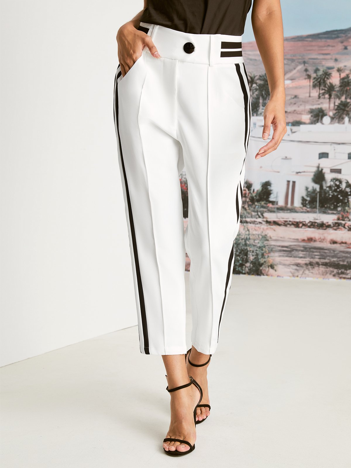 Regular Fit Color Block Urban Color Block Fashion Pants | stylewe