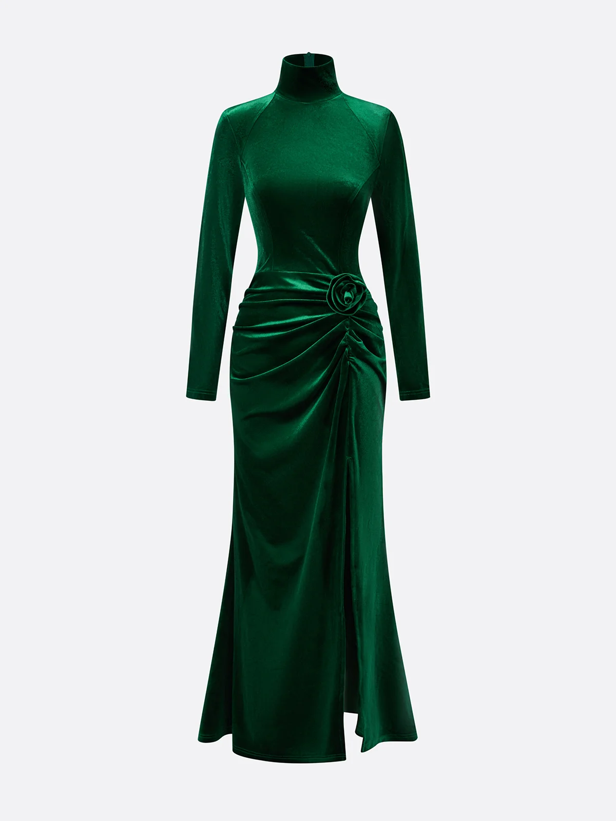 Elegant Velvet Stand Collar Maxi Gown with 3D Floral Appliqué | stylewe
