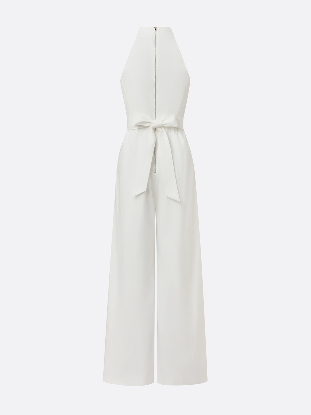 Vacation Cotton Lace-up Plain Halter Tank Jumpsuit With Belt | stylewe