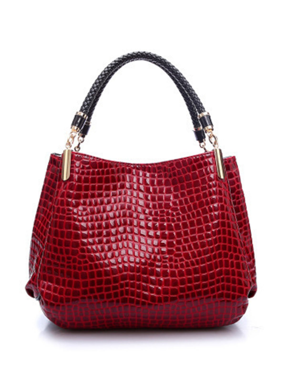 Shiny Crocodile Faux Leather Urban Commuter Handbag | stylewe