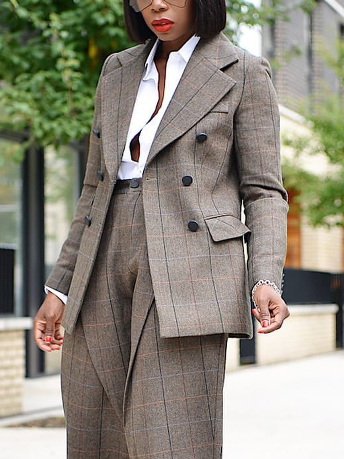 Lapel Collar Plaid Urban Blazer | stylewe