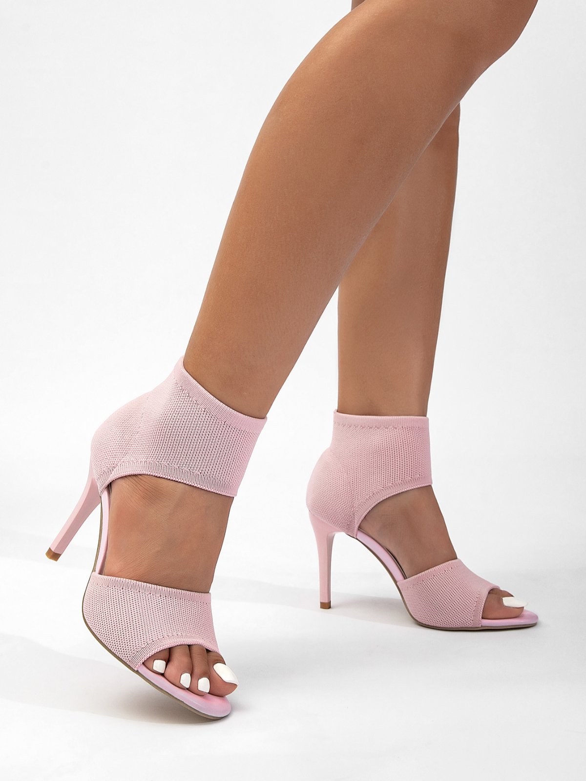 Minimalist Knitted Mesh Stiletto Heel Ankle Strap Sandals | stylewe
