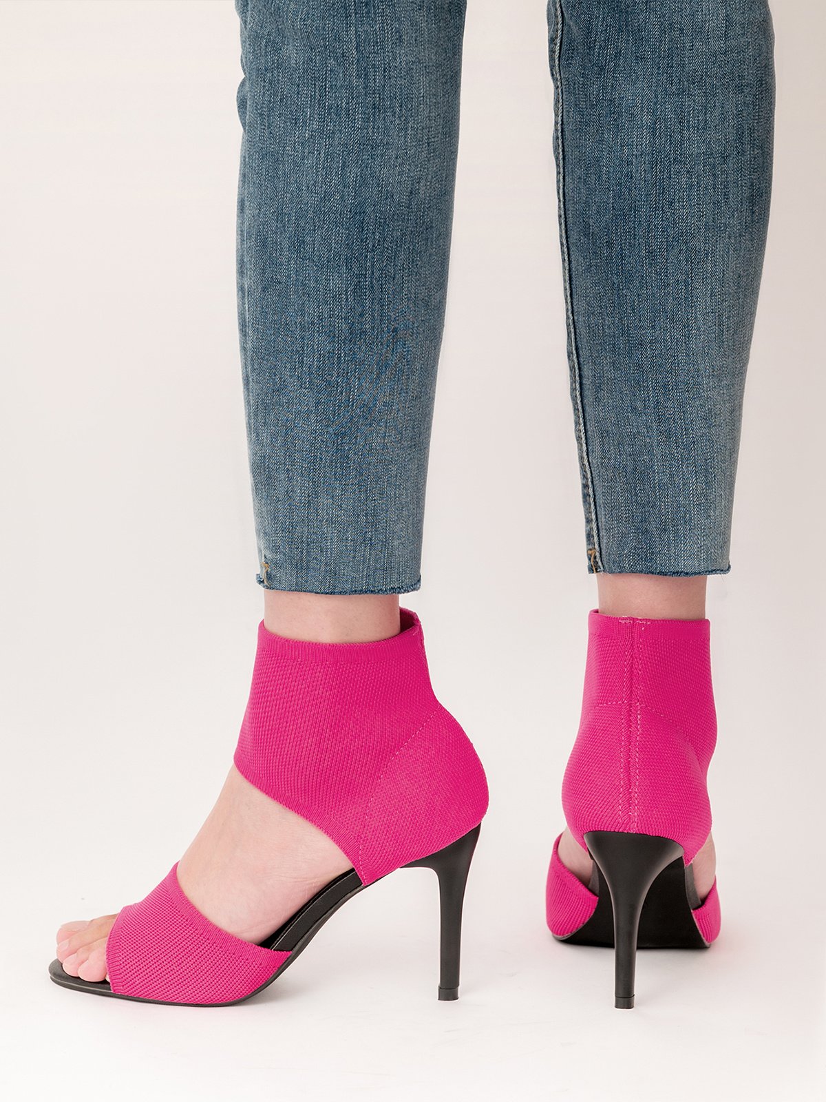 Minimalist Knitted Mesh Stiletto Heel Ankle Strap Sandals | stylewe