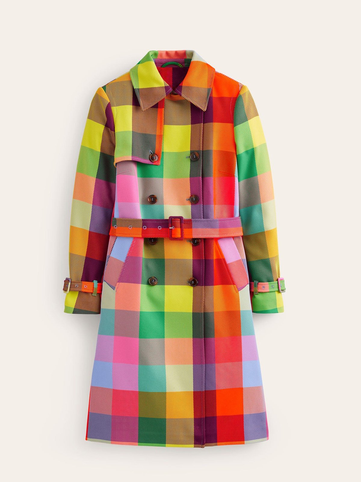 Color Plaid Urban Long Sleeve Trench Coat With Belt | stylewe