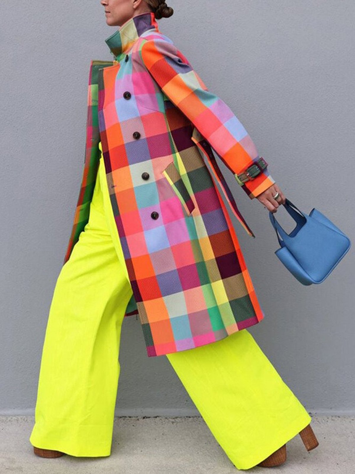 Plus Size Color Plaid Urban Trench Coat With Belt | stylewe