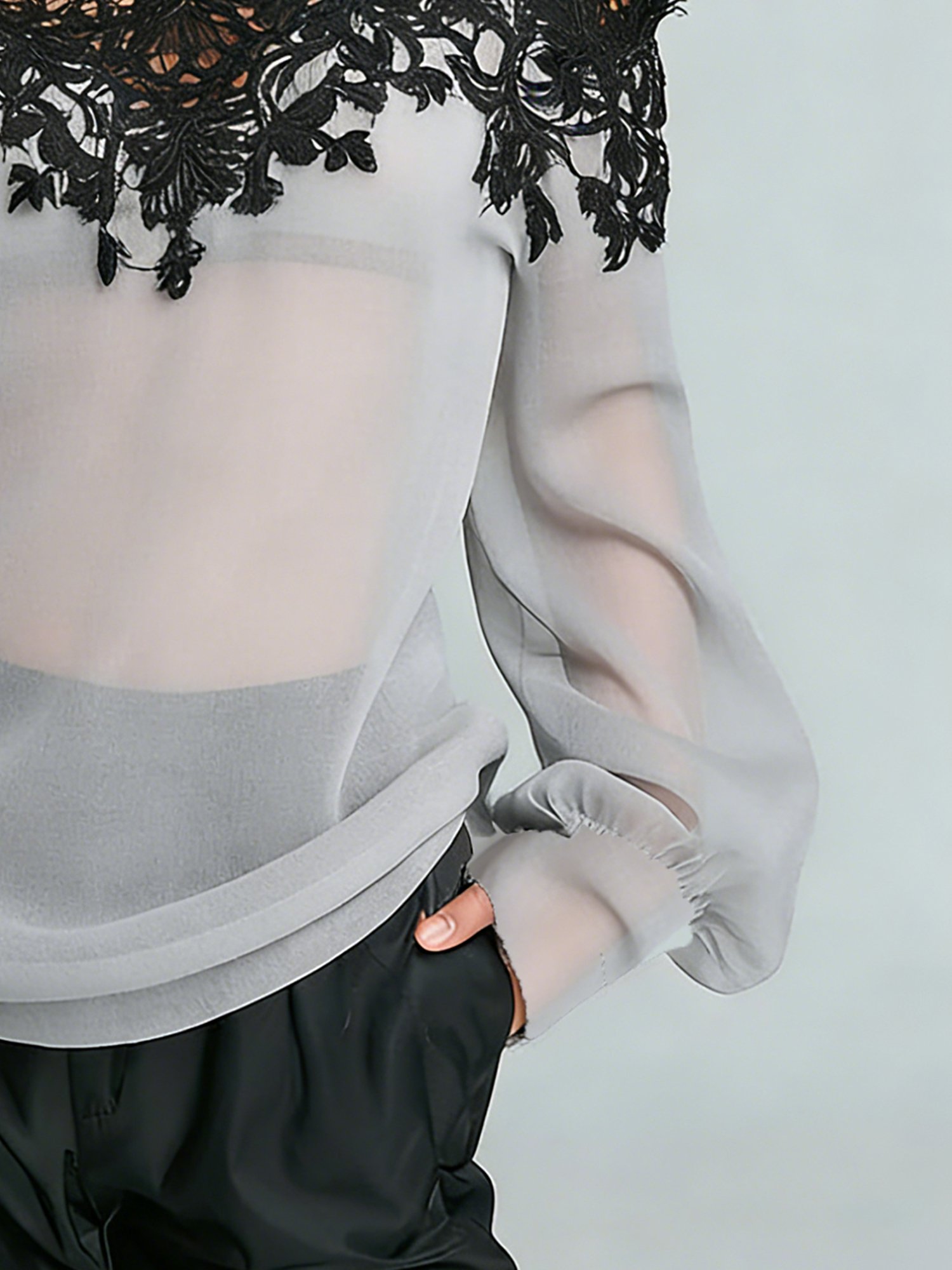 Elegant Color Block Split Joint Cold Shoulder Off Shoulder Sleeve ...