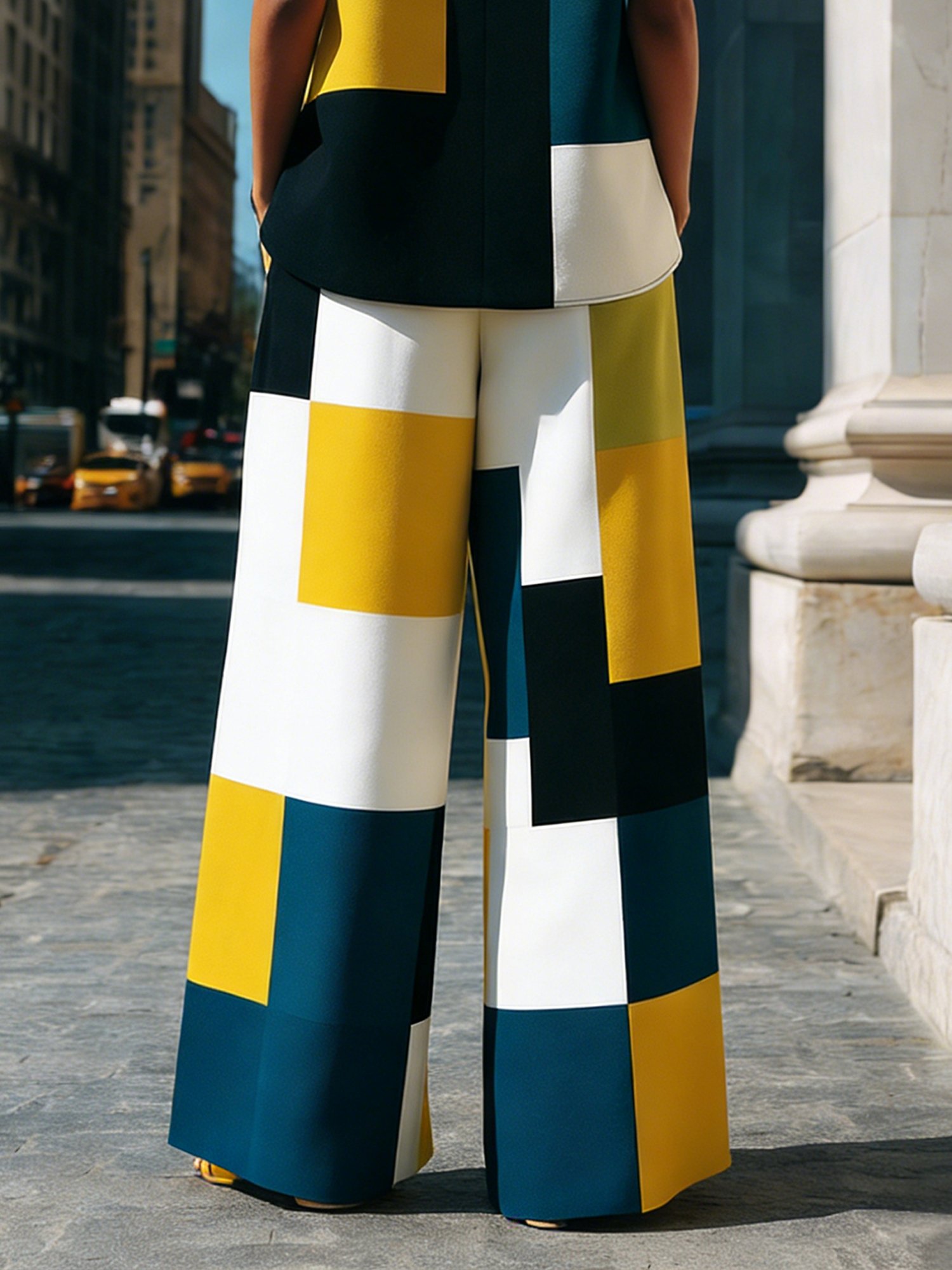Casual Colorblock Printing Wide Leg Pants | stylewe