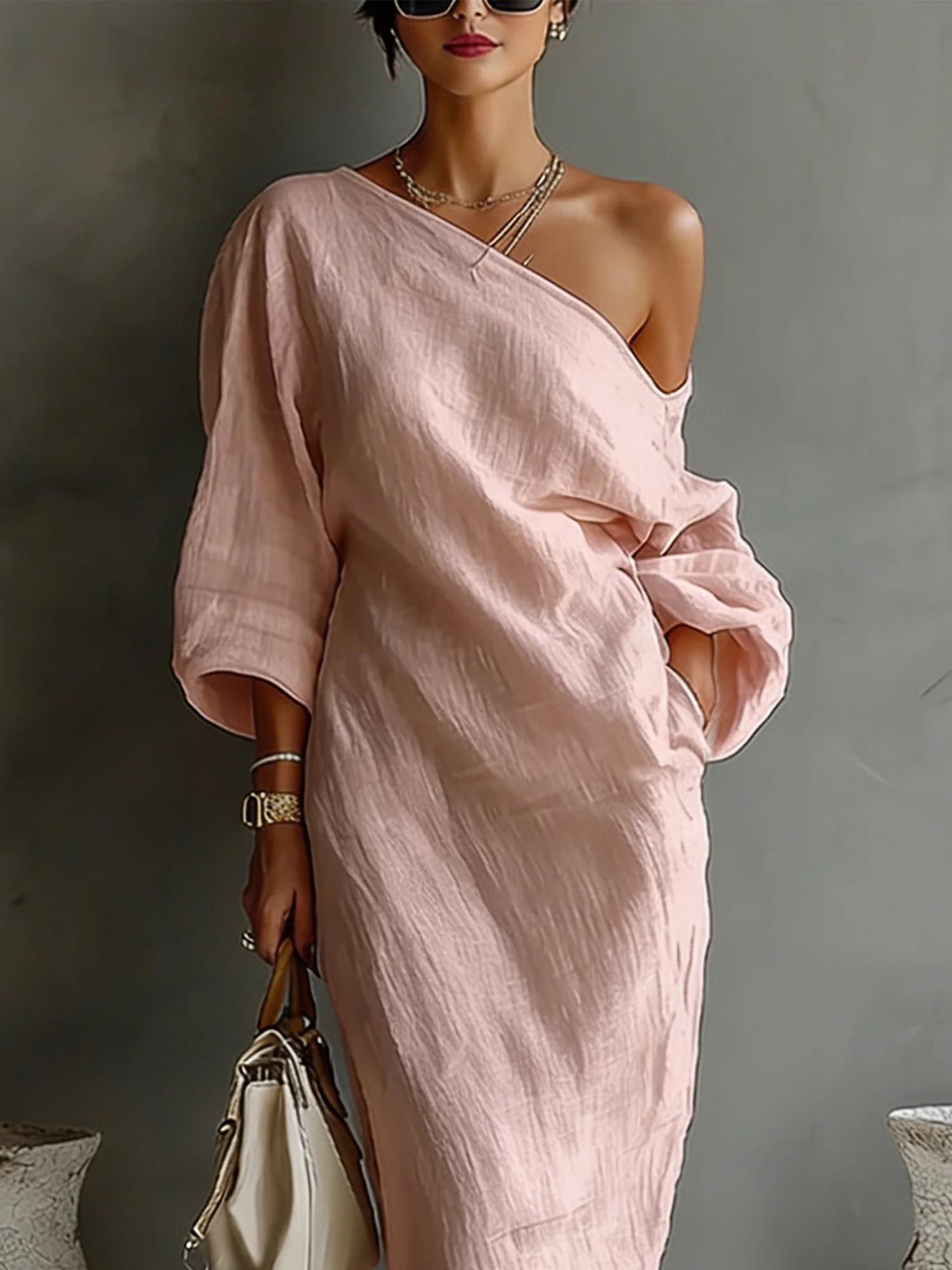 Casual Cotton Linen Maxi Dress Asymmetrical H-Line | stylewe