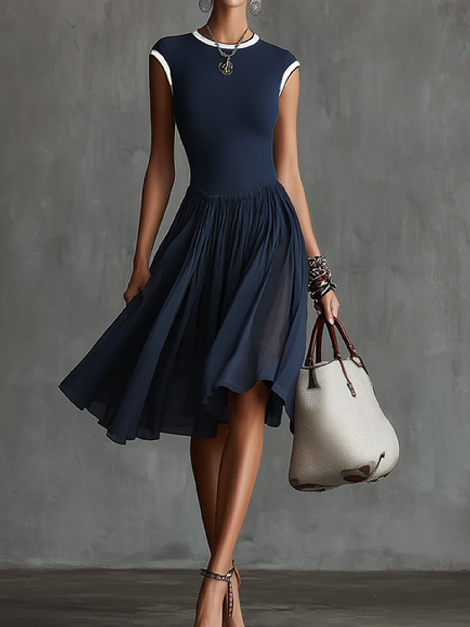 Urban Color Block Crew Neck Knee Length Dress | stylewe