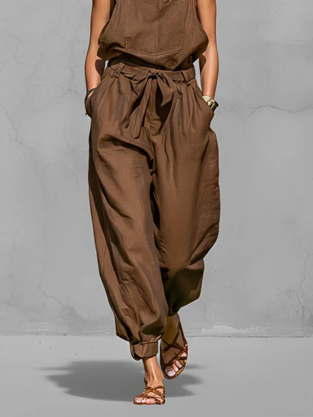 Cotton Casual Pockets Plain Overall Bib Pants | stylewe
