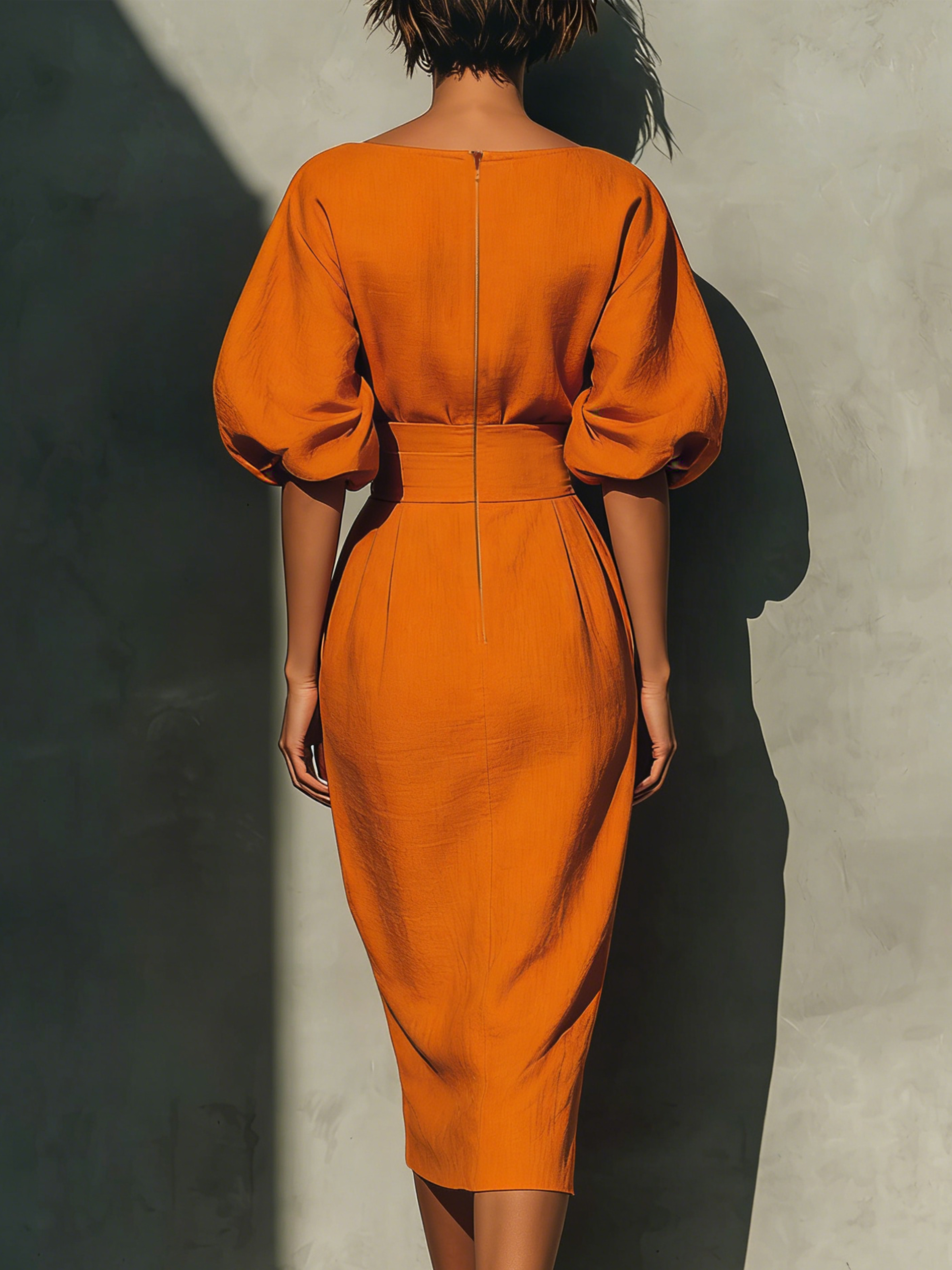 Cotton Elegant Plain Crew Neck Midi Dress | stylewe